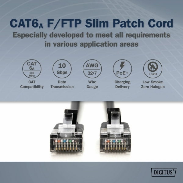 Digitus patch slim FTP CAT.6A 2m črn - DK-1632-A-020S-BL - Tech Trade Center