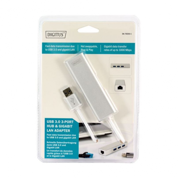 Pretvornik USB 3.0 - Mrežni UTP GIGA 10/100/1000 Mbps +Hub USB Digitus ...